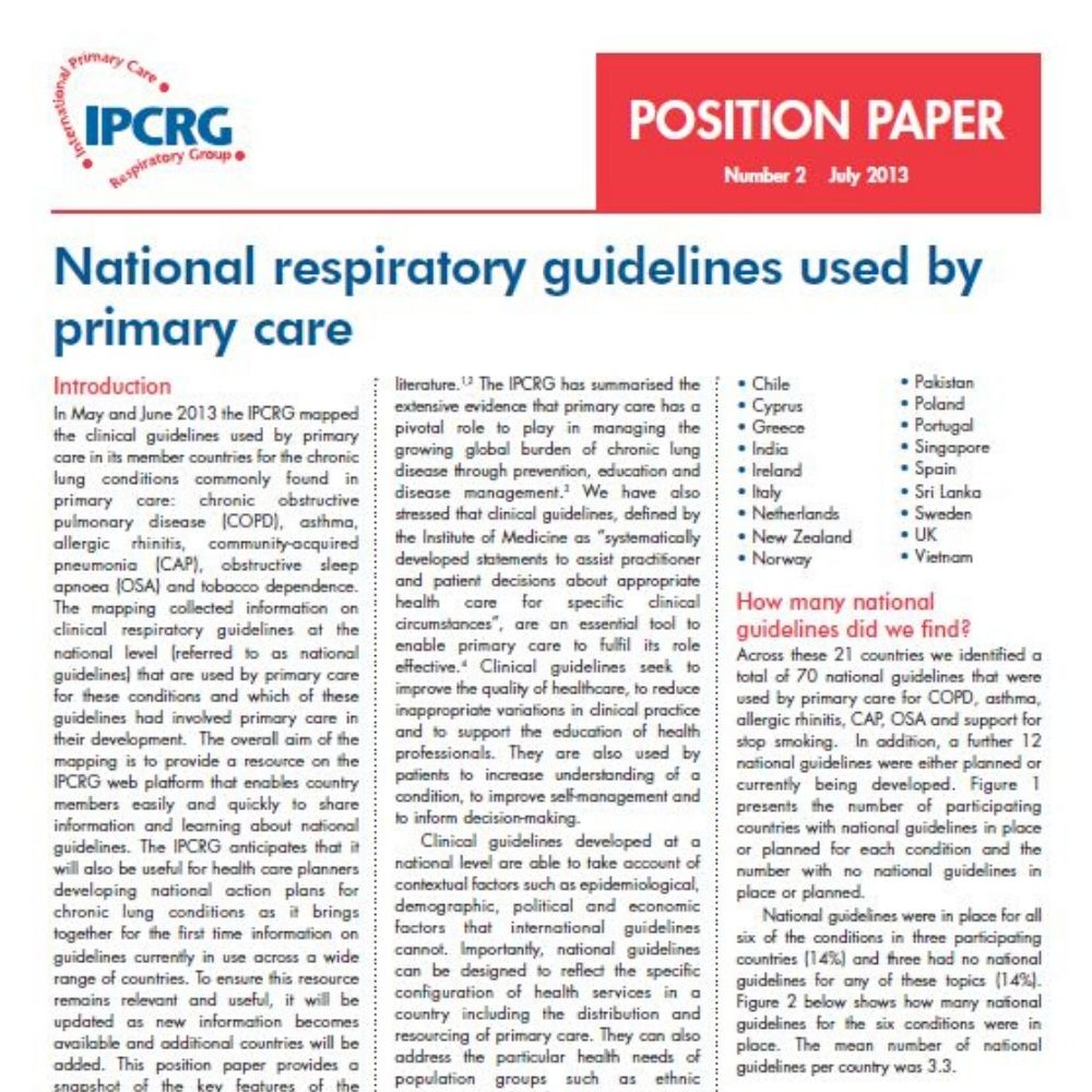 IPCRG Position Paper No. 2 - National respiratory guidelines used by ...